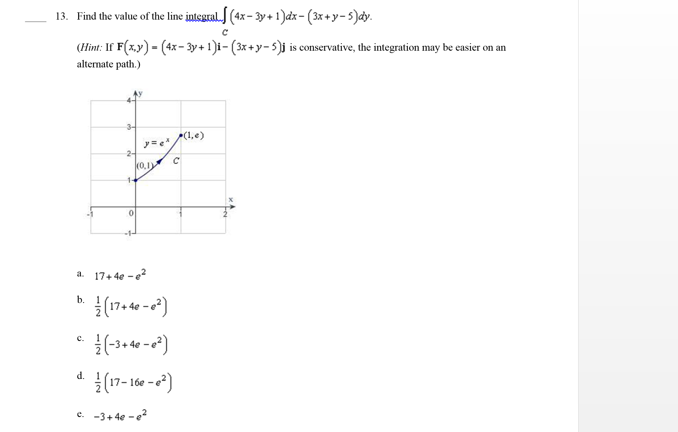 Solved 1 3 . Find the value of the line integral c (4x - 3y | Chegg.com