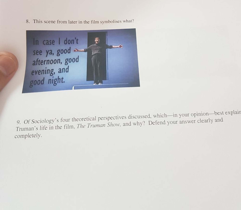 Sociology Quiz 2: The Truman Show | Chegg.com