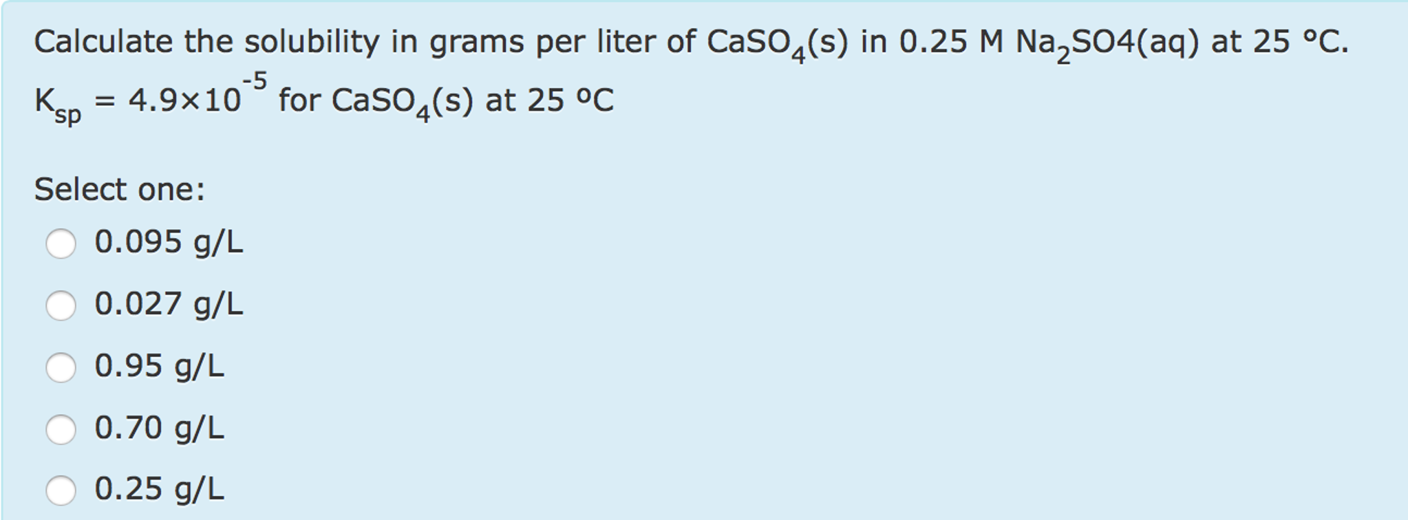 Solved Calculate the solubility in grams per liter of | Chegg.com