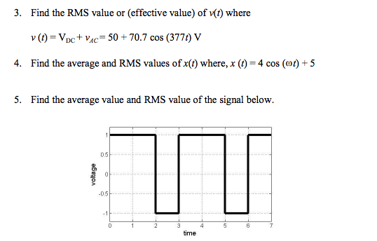 Solved Find the RMS value or (effective value) of v(t) where | Chegg.com