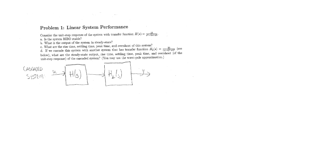 Solved Problem 1: Linear System Performance Consider the | Chegg.com