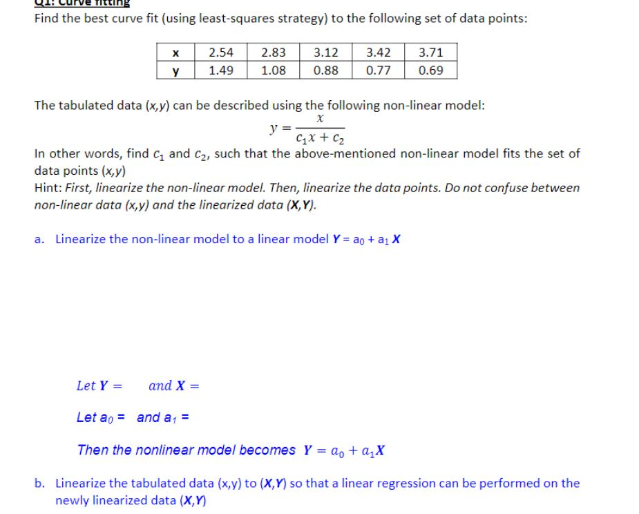 Solved Find the best curve fit (using least-squares | Chegg.com