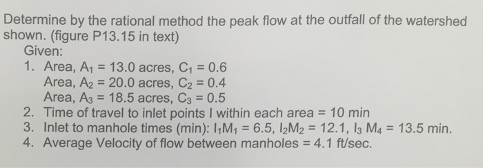 Solved Determine by the rational method the peak flow at the | Chegg.com