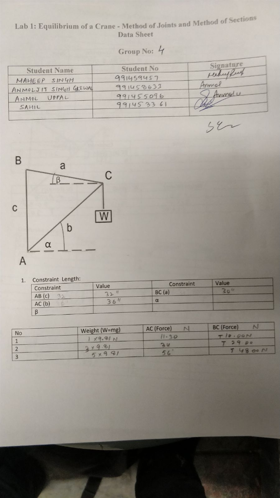 Solved Lab I: Equilibrium of a Crane - Method of Joints and | Chegg.com