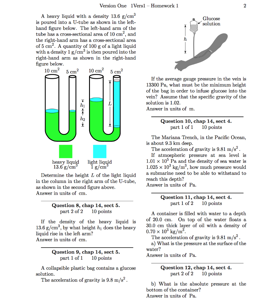 Solved A heavy liquid with a density 13.6 g/cm^3 is poured | Chegg.com