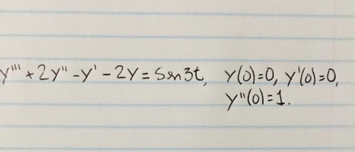 Solved y"' + 2y" - y' - 2y = sen^3t, y(0)=0, y'(0) = 0, | Chegg.com