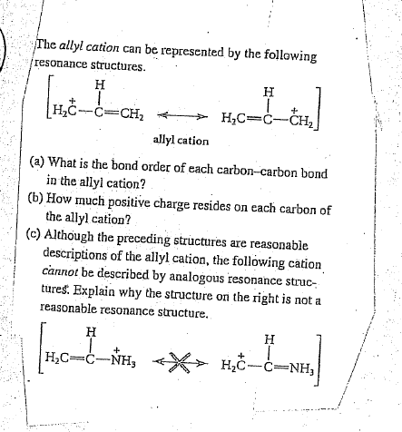 Solved The allyl cation can be represented by the following | Chegg.com