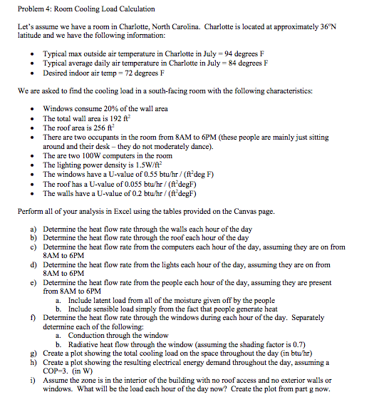 Problem 4: Roon Cooling Load Calculation Let's assume | Chegg.com