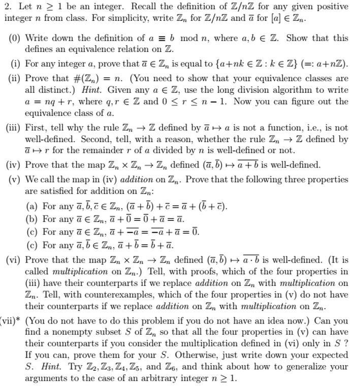 Solved 2 Let N 21 Be An Integer Recall The Definition Of 8484