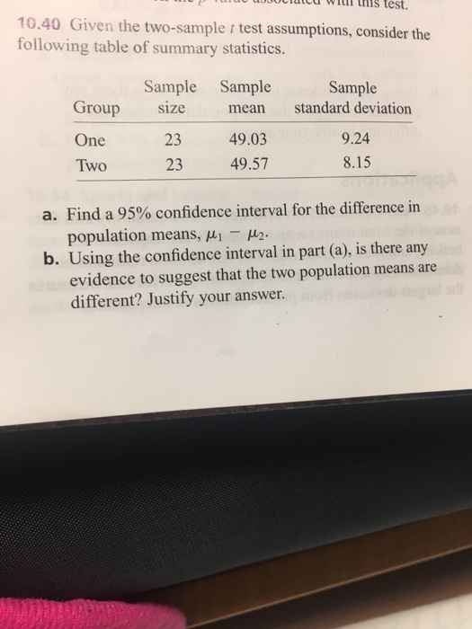 Solved this test, 10.40 Given the two-sample t test | Chegg.com