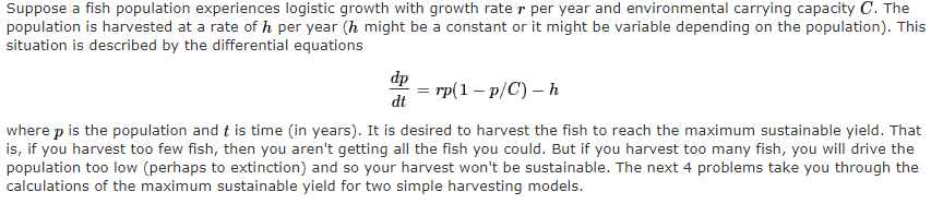 Solved Suppose a fish population experiences logistic growth | Chegg.com