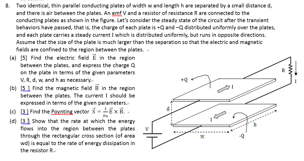 Solved 8. Two identical, thin parallel conducting plates of | Chegg.com