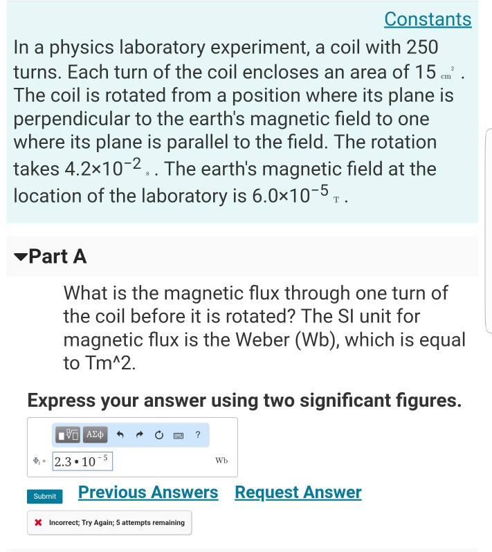 Solved Constants In a physics laboratory experiment, a coil | Chegg.com