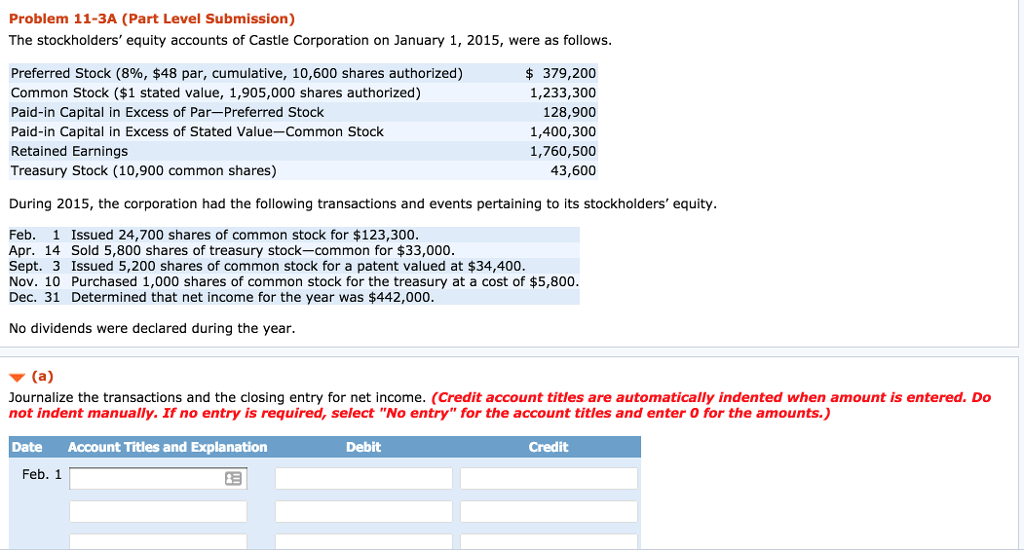 Solved Problem 11-3A (Part Level Submission) The | Chegg.com
