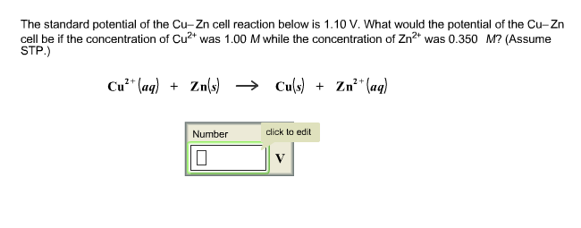 Solved The standard potential of the Cu-Zn cell reaction | Chegg.com