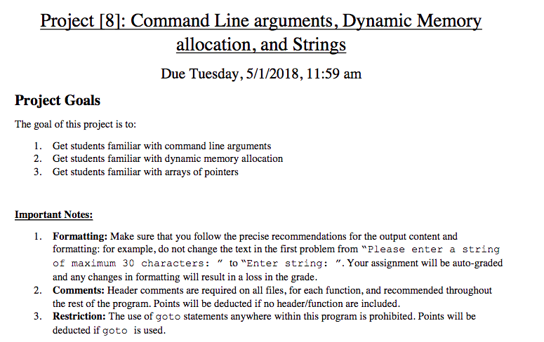 Solved Project [8]: Command Line arguments, Dynamic Memory | Chegg.com