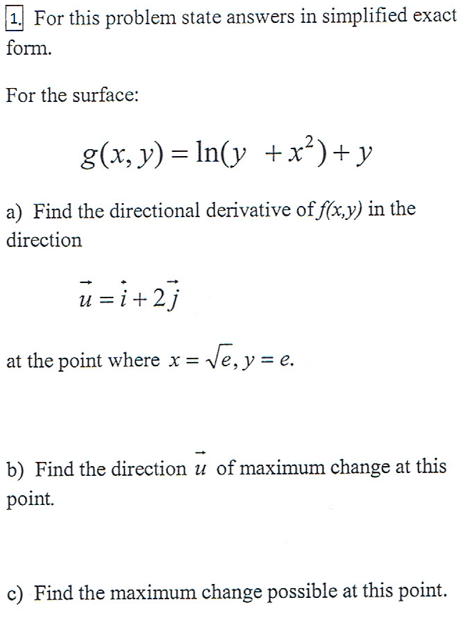 Solved Calculus 3 question for Directional Derivative of | Chegg.com