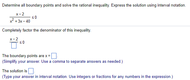 Solved Determine all boundary points and solve the rational | Chegg.com