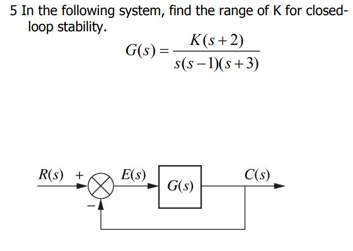 Solved 5 In the following system, find the range of K for | Chegg.com
