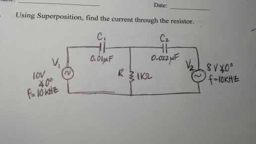 Solved Date: Using Superposition, find the current through | Chegg.com