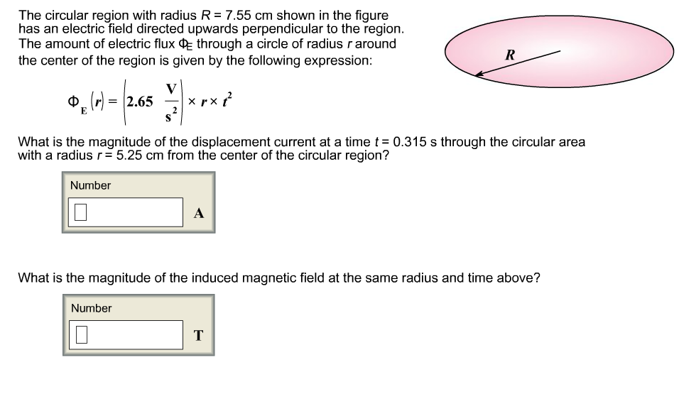 Solved The circular region with radius R- 7.55 cm shown in | Chegg.com