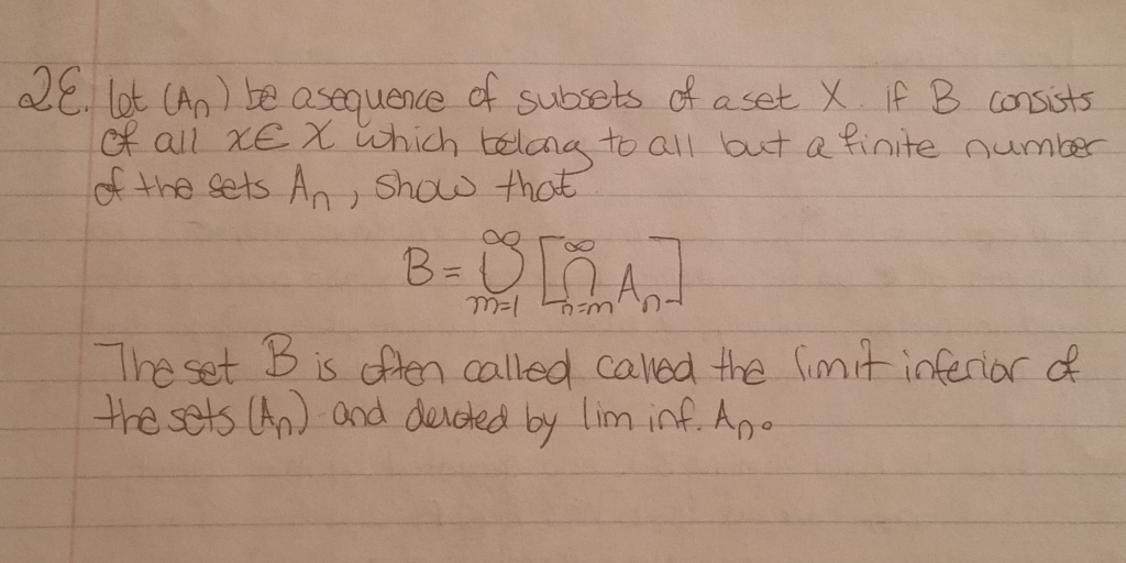 Solved Let (A_n) be a sequence of subsets of a set X. If B | Chegg.com