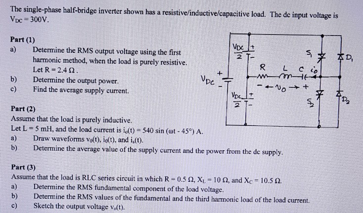 Solved The single-phase half-bridge inverter shown has a | Chegg.com