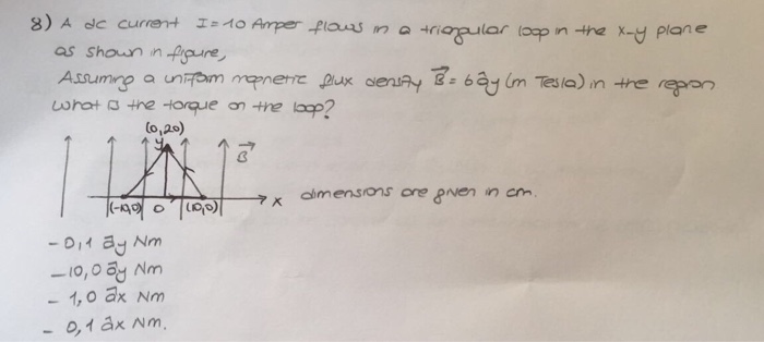 Solved A dc current I=10 amper flows in a triangular loop in | Chegg.com