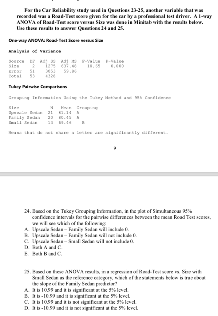 Solved For the Car Reliability study used in Questions | Chegg.com