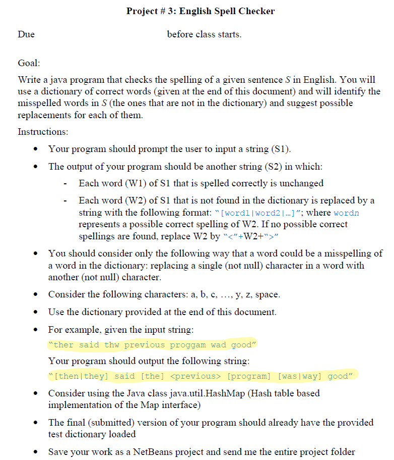 Solved Project # 3: English Spell Checker Due before class | Chegg.com