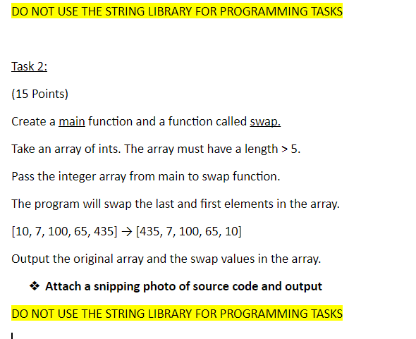 Solved DO NOT USE THE STRING LIBRARY FOR PROGRAMMING TASKS | Chegg.com