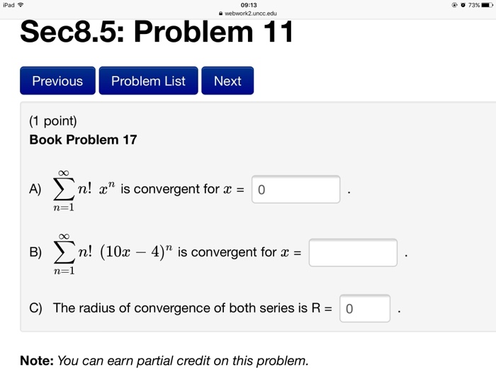 Solved iPad令 09:13 Sec8.5: Problem 11 Previous Problem List | Chegg.com