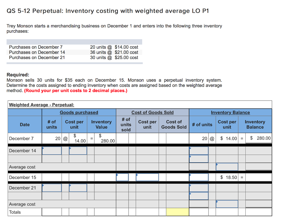 Solved QS 5-12 Perpetual: Inventory costing with weighted | Chegg.com
