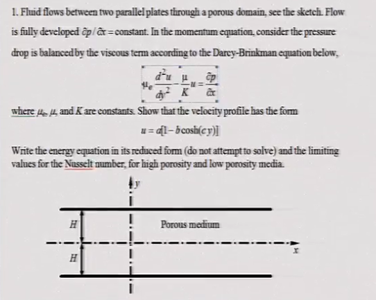 1. Fluid flows between two parallel plates through a | Chegg.com