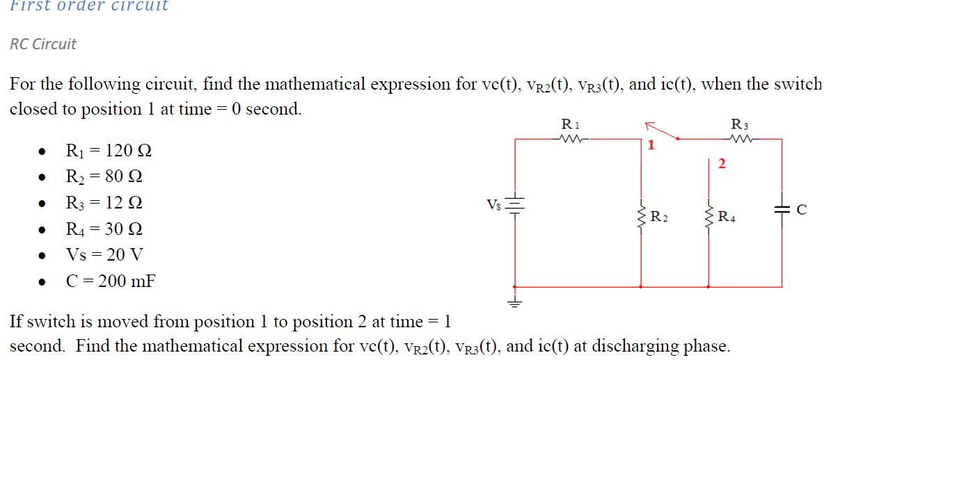 Solved For the following circuit, find the mathematical | Chegg.com