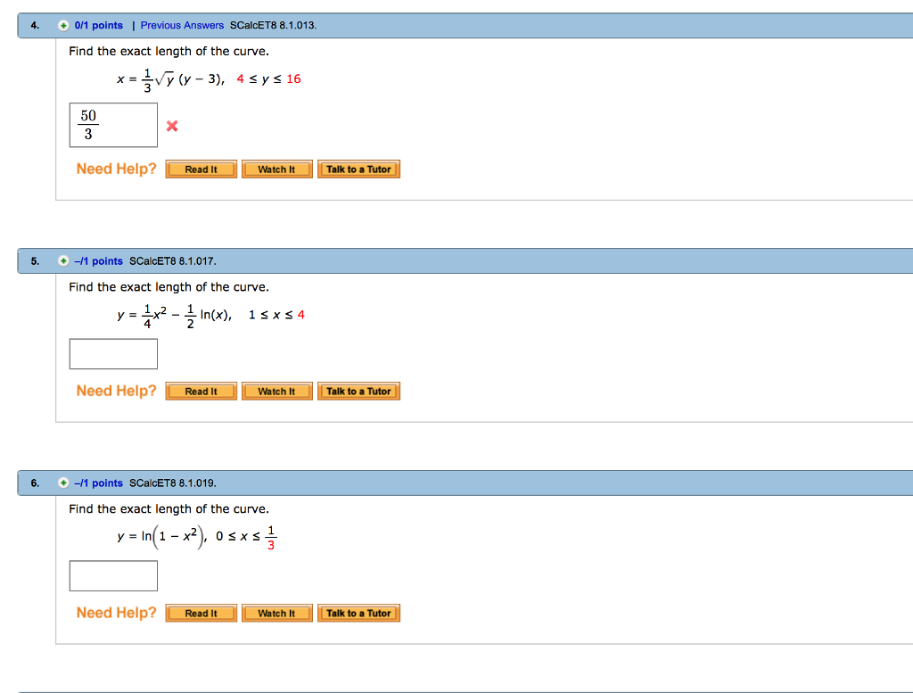 Solved 4 0/1 points | Previous Answers SCalcET8 8.1.013 Find | Chegg.com