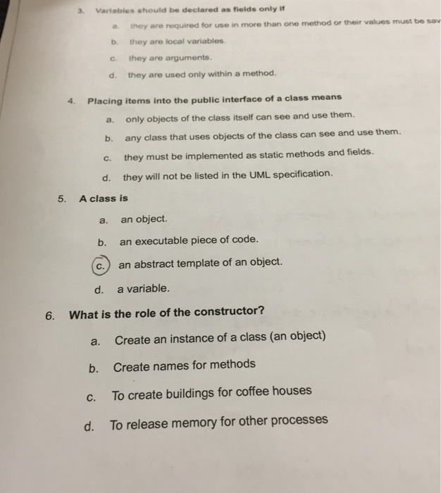 Solved Variables should be declared as fields only if a. | Chegg.com