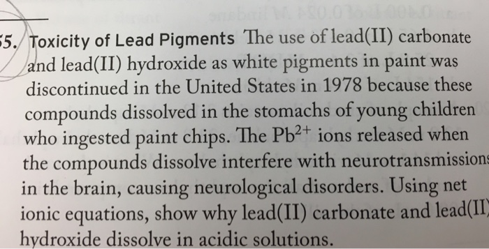 Solved Toxicity of Lead Pigments The use of lead(II) | Chegg.com