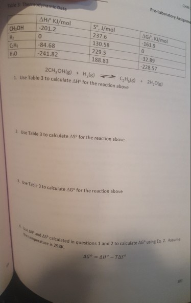 Solved Use Table 3 to calculate Delta H degree for the | Chegg.com