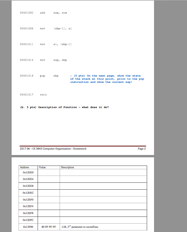 The following assembly code includes a call to the | Chegg.com