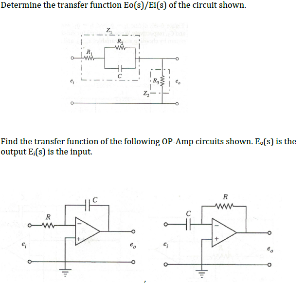 Solved Determine the transfer function Eo(s)/Ei(s) of the | Chegg.com