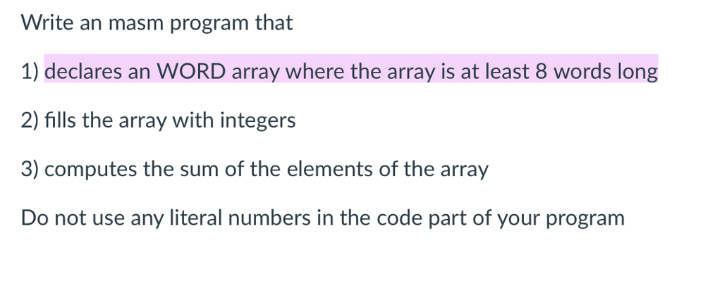 Solved Write An Masm Program That 1 Declares An Word Array 4825