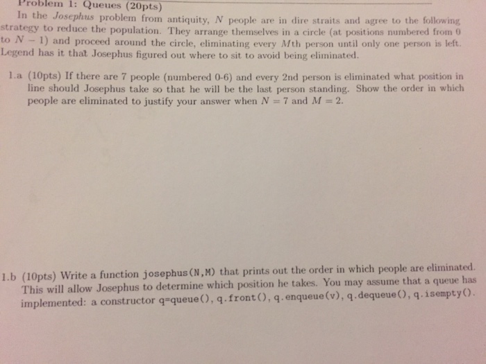 Solved In the Joseph its problem from antiquity, N people | Chegg.com