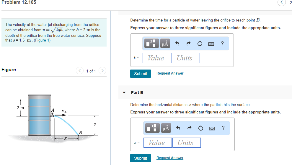 Solved Problem 12.105 Determine the time for a particle of | Chegg.com