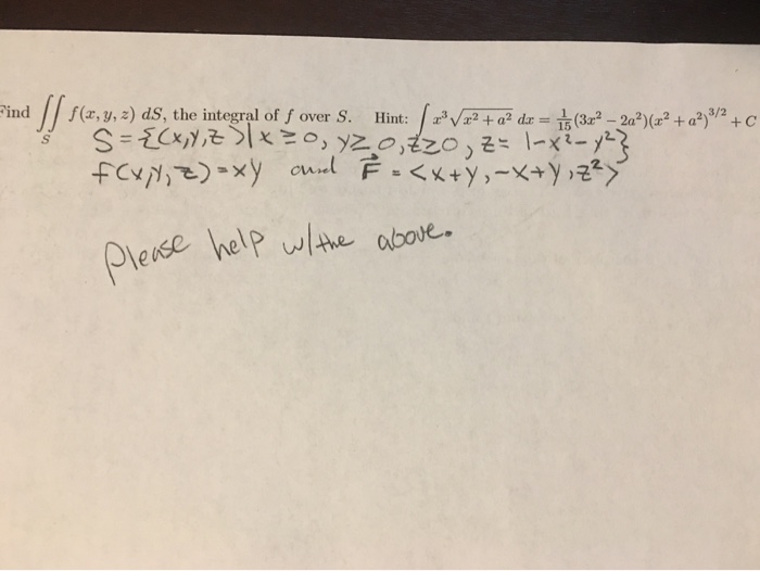 Solved Find Int_s f(x, y, z) dS, the integral of f over S. | Chegg.com