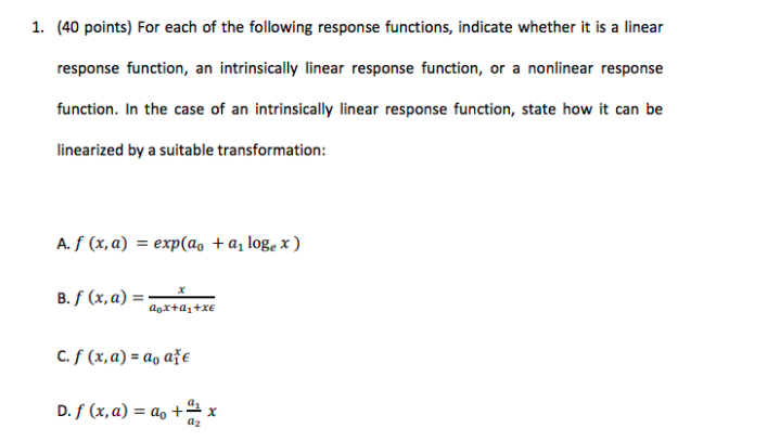 Solved (40 points) For each of the following response | Chegg.com