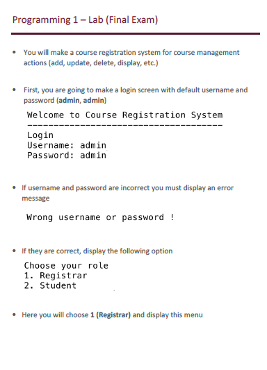 Programming 1 - Lab (Final Exam) .You will make a | Chegg.com