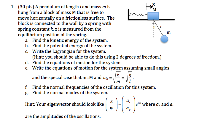 Solved A pendulum of length l and mass m is hung from a | Chegg.com