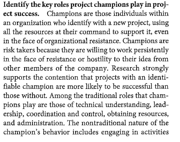 Solved Identify the key roles project champions play in | Chegg.com
