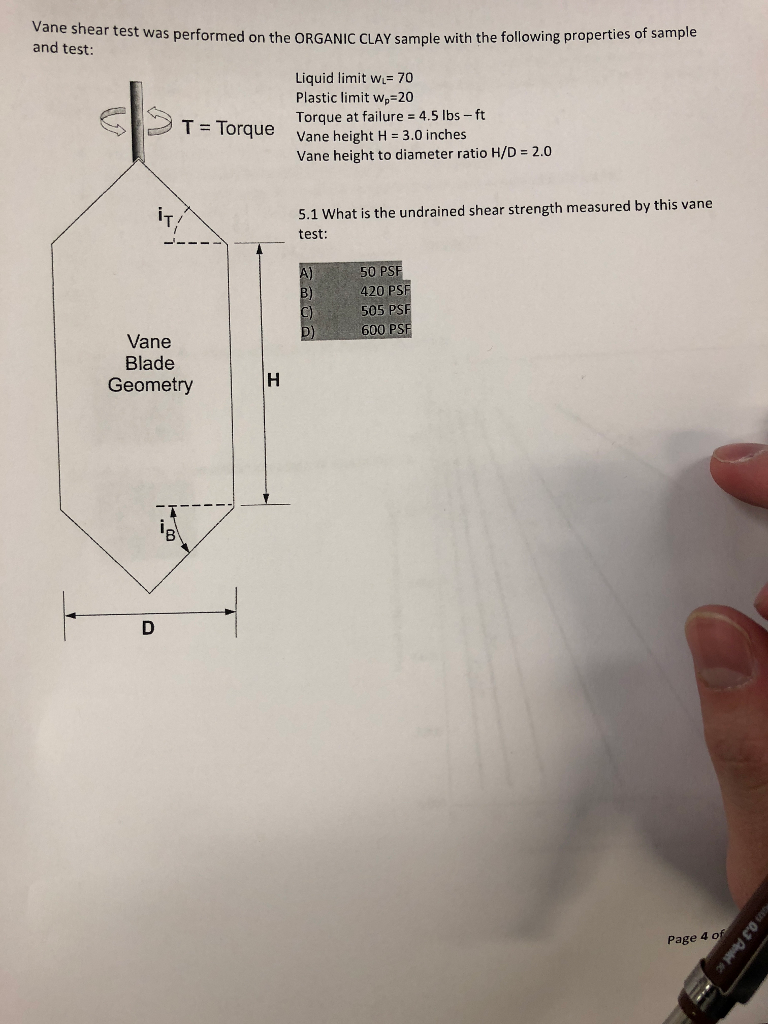 Vane and test: shear test was performed on the | Chegg.com